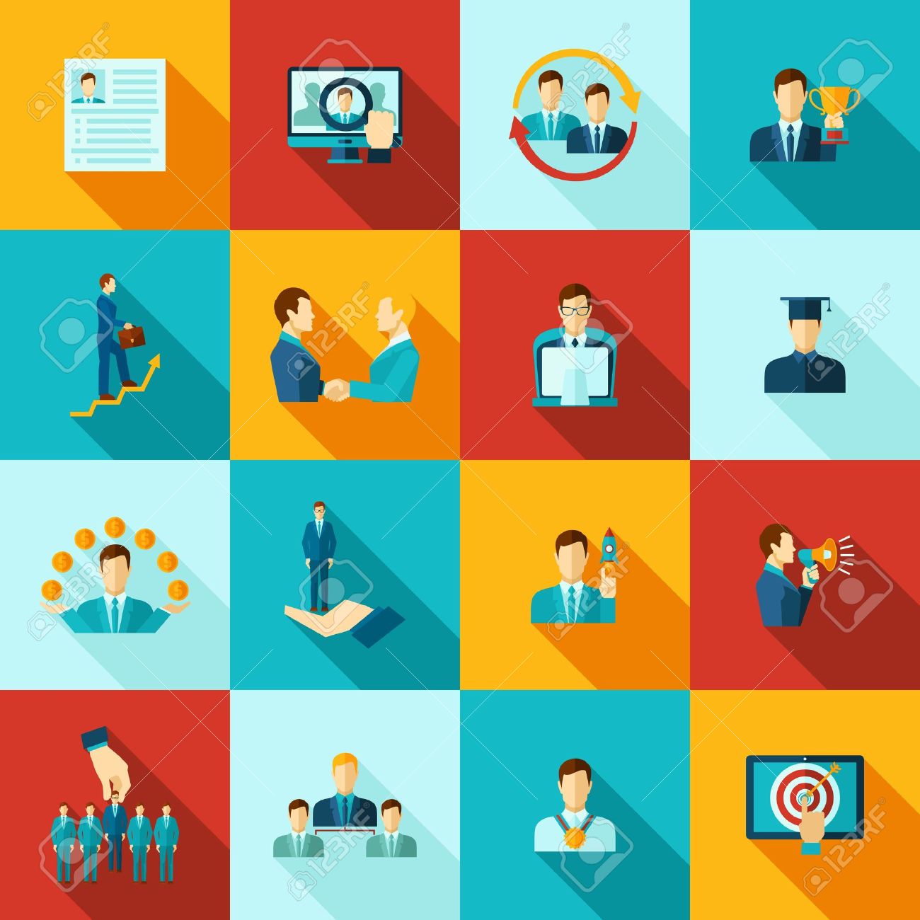 41891932-Career-flat-icons-set-with-knowledge-education-work-experience ...